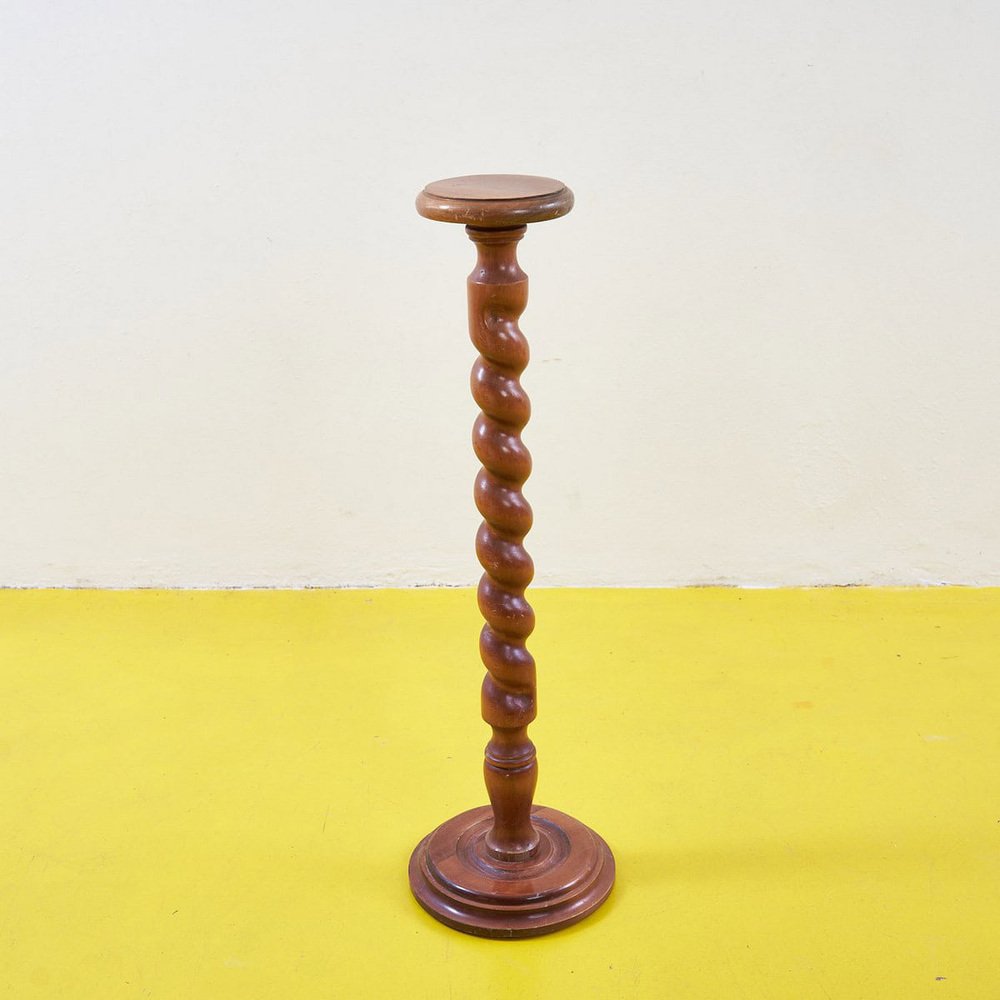 Twisted Wooden Column Plant Stand for sale at Pamono