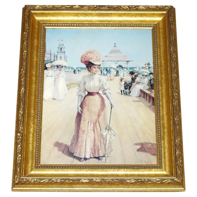 Alan Maley, Lady on Pier Print, Framed for sale at Pamono
