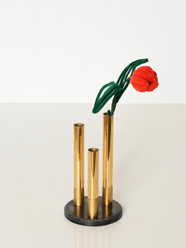 Mid-Century Italian Brass Flower Holder with Blued Steel Base, 1970s ...