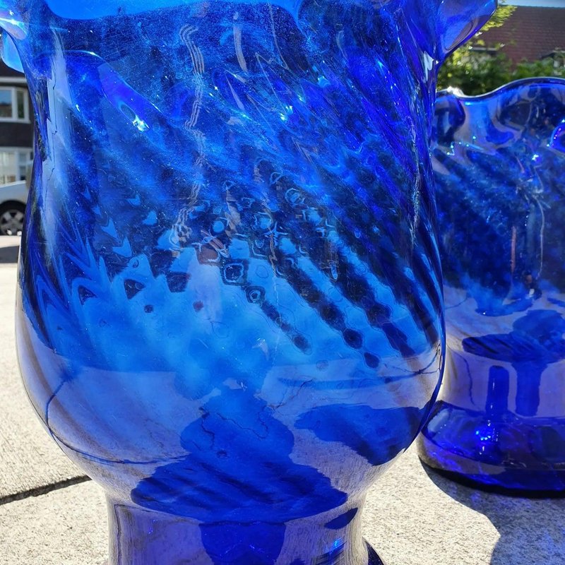 Large Vintage Spanish Cobalt Blue Glass Vases, Set of 2 for sale at Pamono