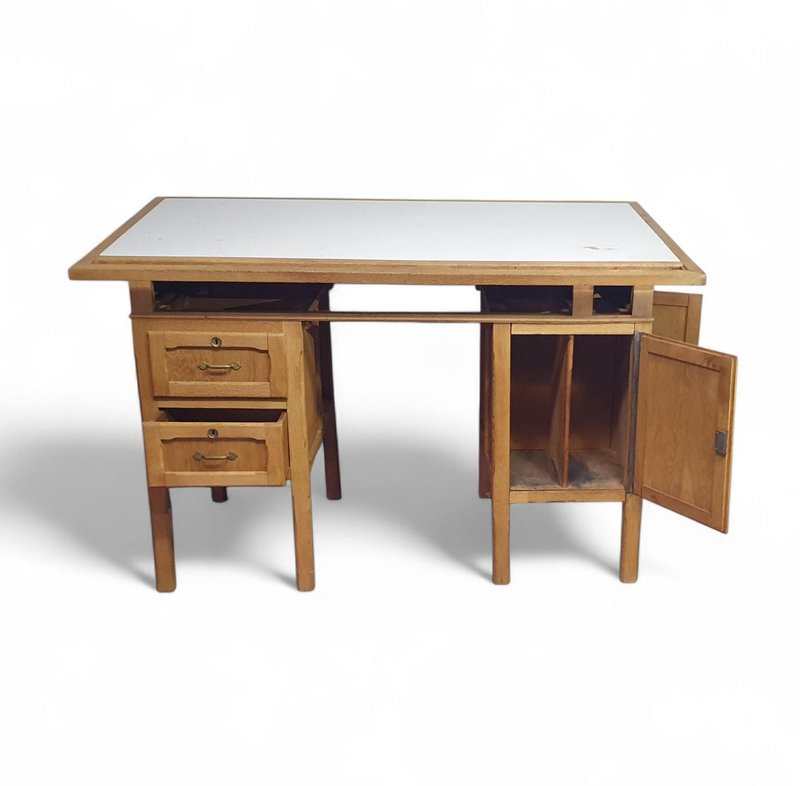 Large Oak Architect's Desk, 1940s for sale at Pamono