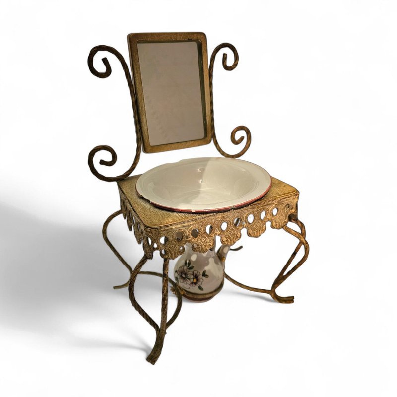 Antique Doll's House Dressing Mirror with Porcelain Jug for sale at Pamono