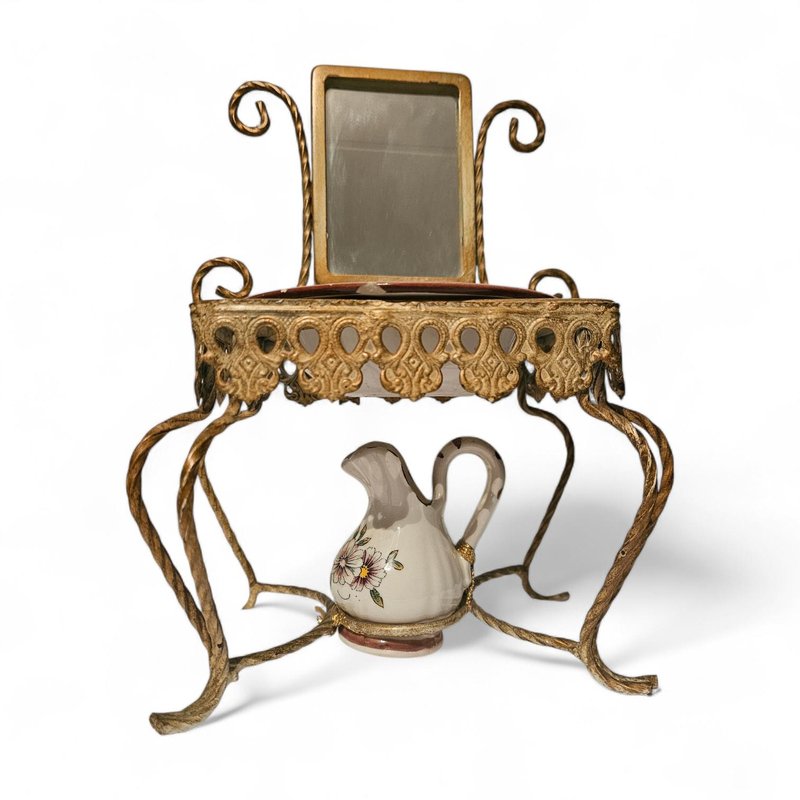 Antique Doll's House Dressing Mirror with Porcelain Jug for sale at Pamono