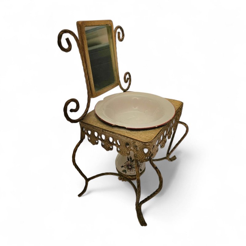 Antique Doll's House Dressing Mirror with Porcelain Jug for sale at Pamono