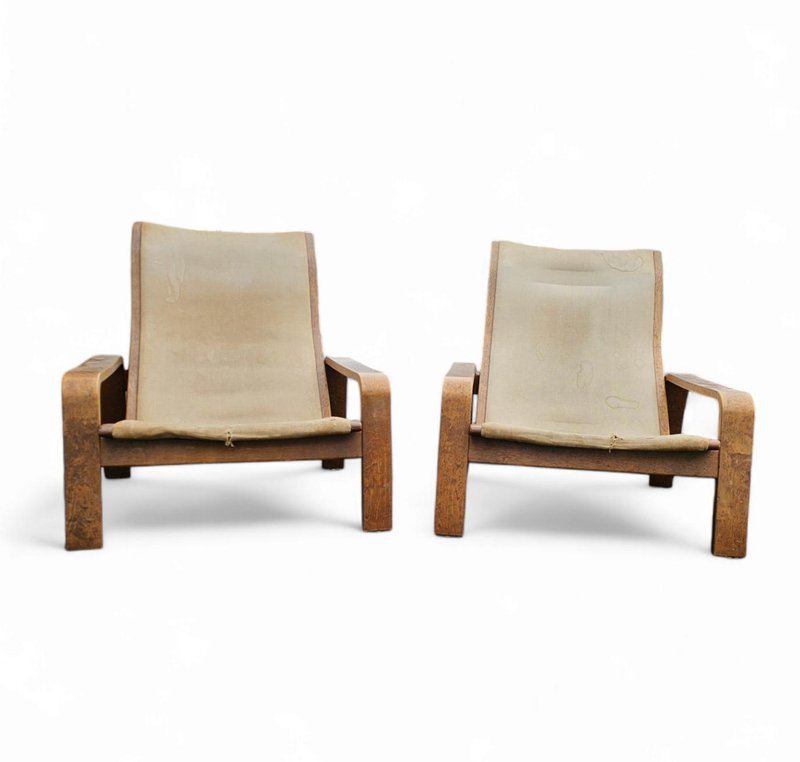 Fauteuils Pulkka Mid-Century par Ilmari Lappalainen pour Asko, Finlande, 1960s, Set de 2 en ...