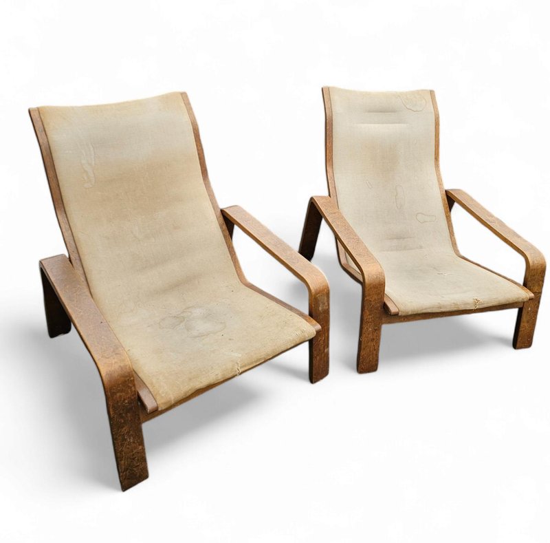 Fauteuils Pulkka Mid-Century par Ilmari Lappalainen pour Asko, Finlande, 1960s, Set de 2 en ...