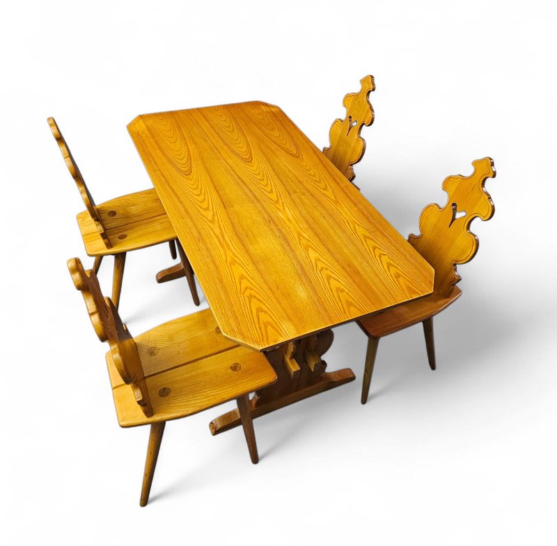 Tiroler Chairs and Table Set from Cepelia, Poland, 1960s, Set of 5 for ...