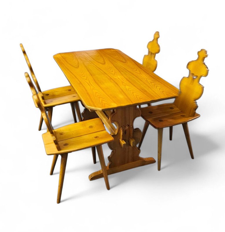 Tiroler Chairs and Table Set from Cepelia, Poland, 1960s, Set of 5 for ...