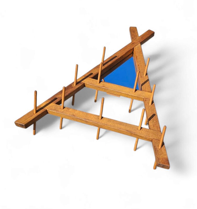 Triangular Wooden Wall Coat Rack with Mirror at the Top, 1960s for sale ...