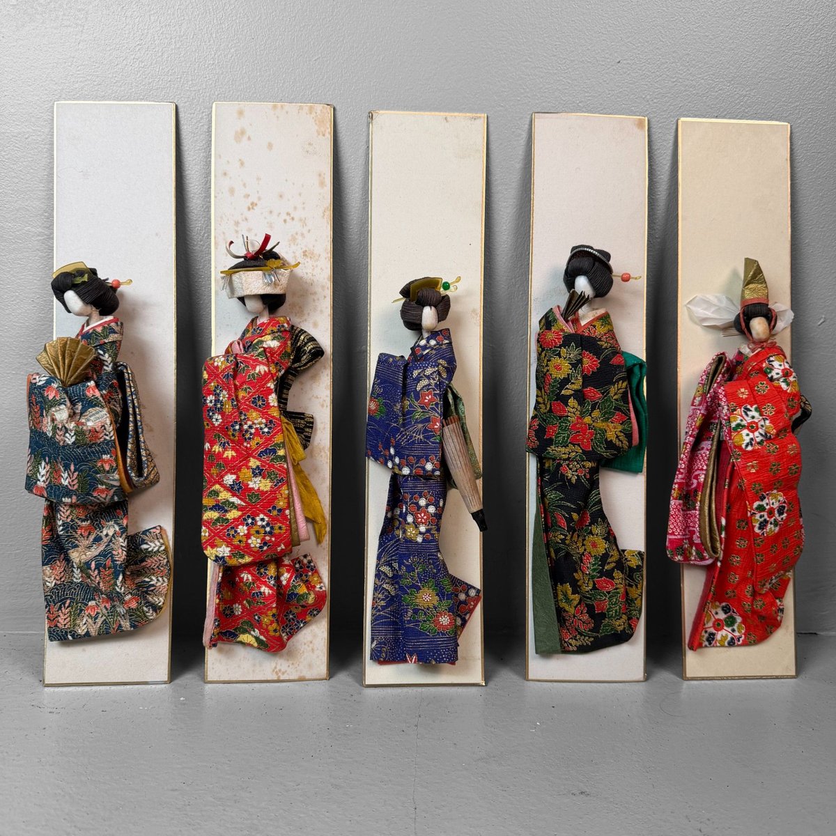 Vintage Japanese Geisha Figures on Shikishi Panels, 1950s, Set of 5 for ...
