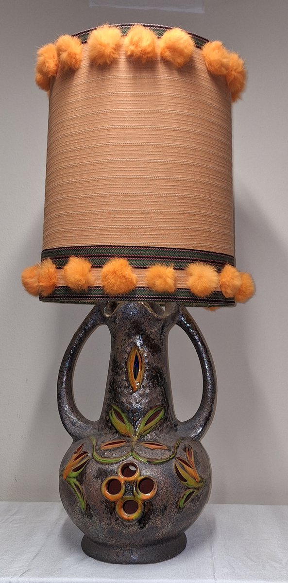 Large Vintage German Table Lamp with Internally Illuminated Ceramic ...