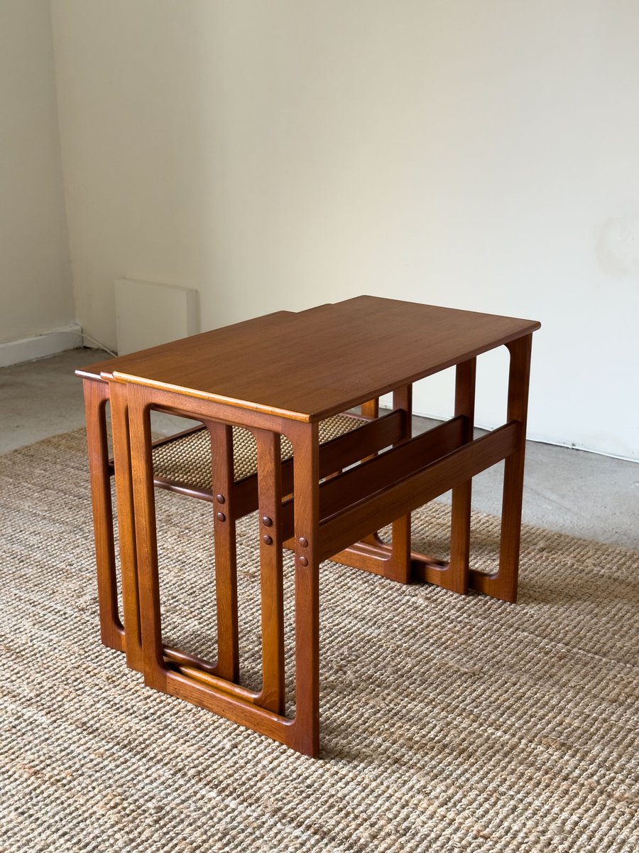 Teak Nest of Tables with Rattan Shelf by Johannes Andersen for ...