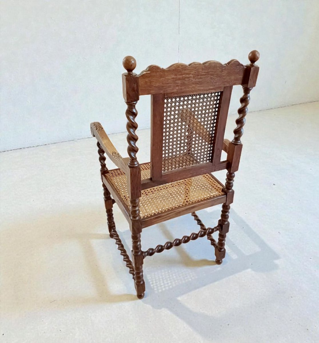 Antique Victorian Walnut Barley Twist Library Armchair with Cane Seat ...