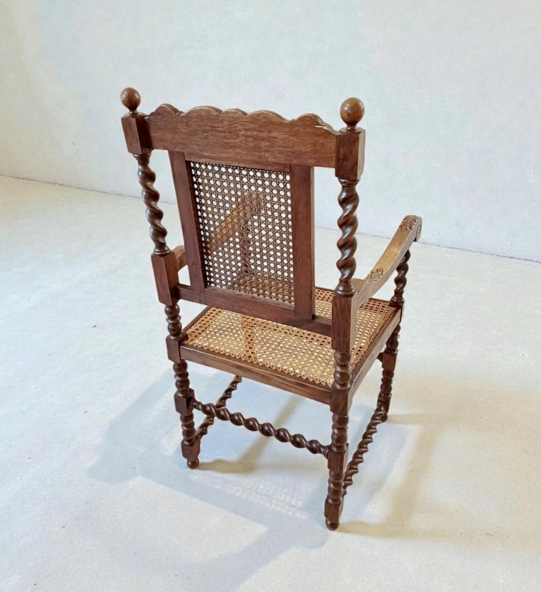 Antique Victorian Walnut Barley Twist Library Armchair with Cane Seat ...