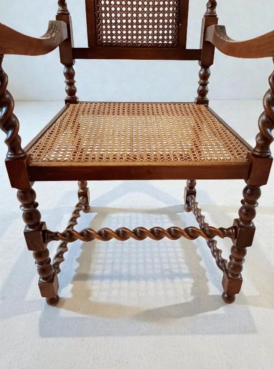 Antique Victorian Walnut Barley Twist Library Armchair with Cane Seat ...