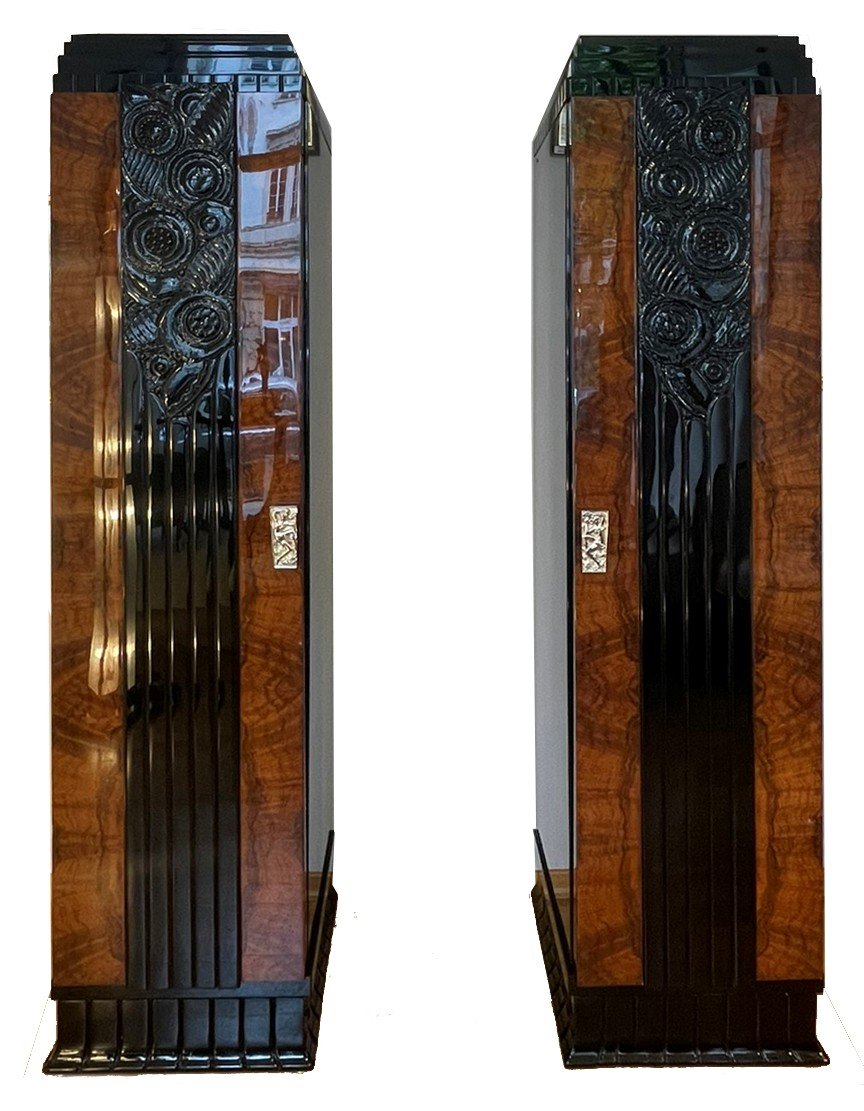 Französische Art Deco Schränke aus Nussholz mit Schwarzem Lack, 1920er ...