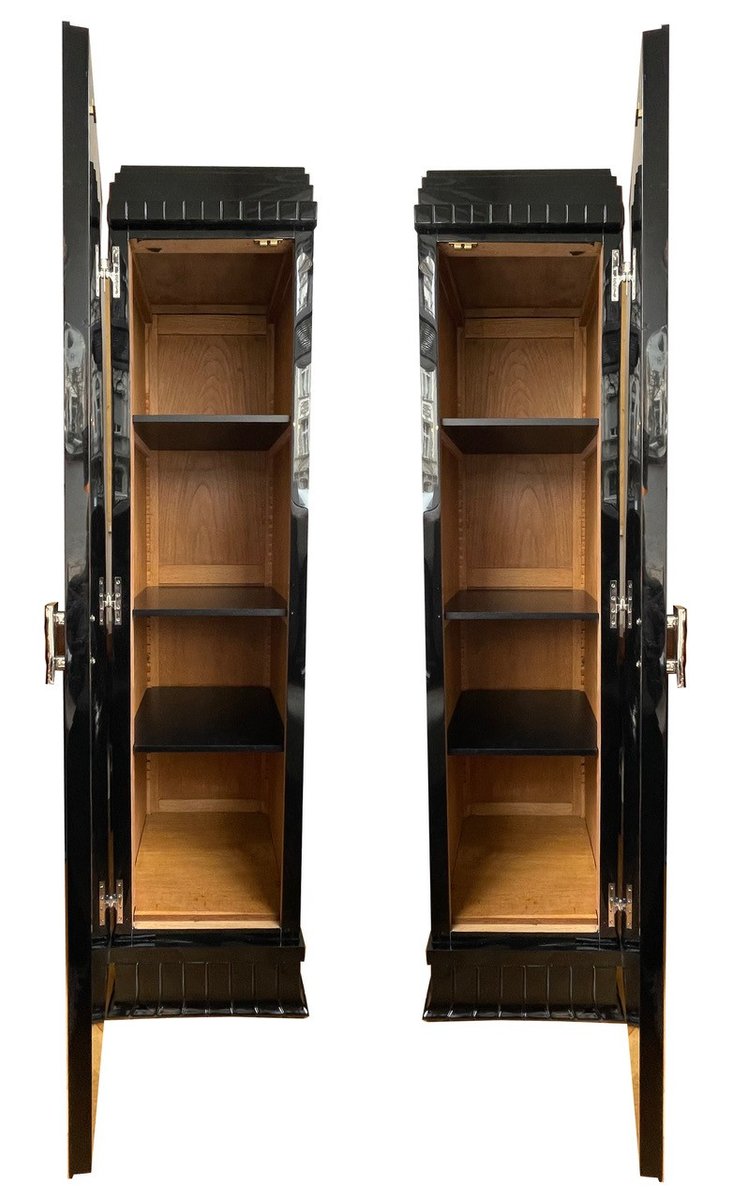 Französische Art Deco Schränke aus Nussholz mit Schwarzem Lack, 1920er ...
