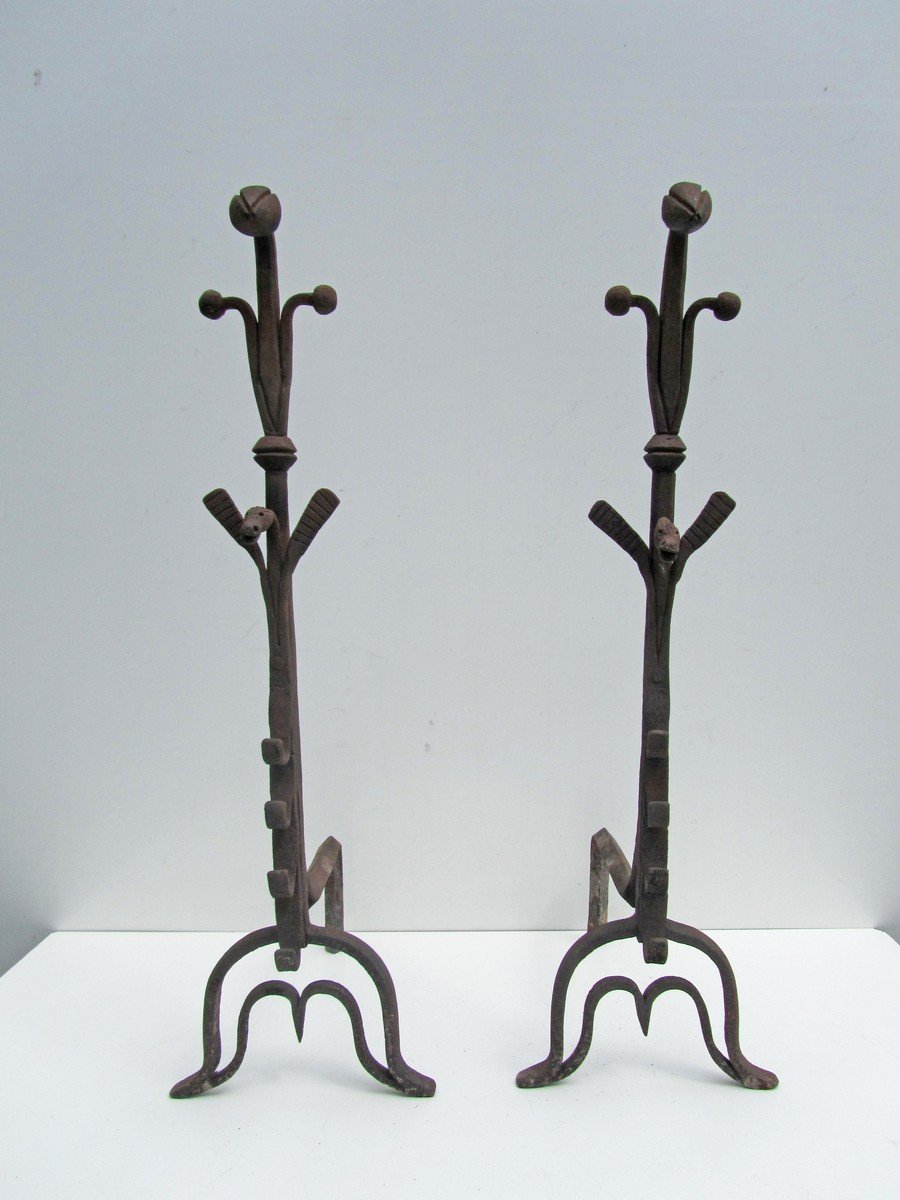 Antique Hand Forged Iron Dragon Gothic Andirons, 1700s, Set of 2 for ...