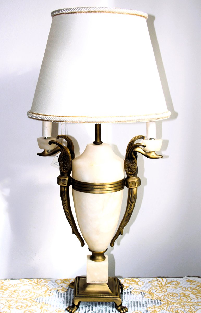 Vintage Italian Alabaster and Brass Table Lamp, 1950s for sale at Pamono