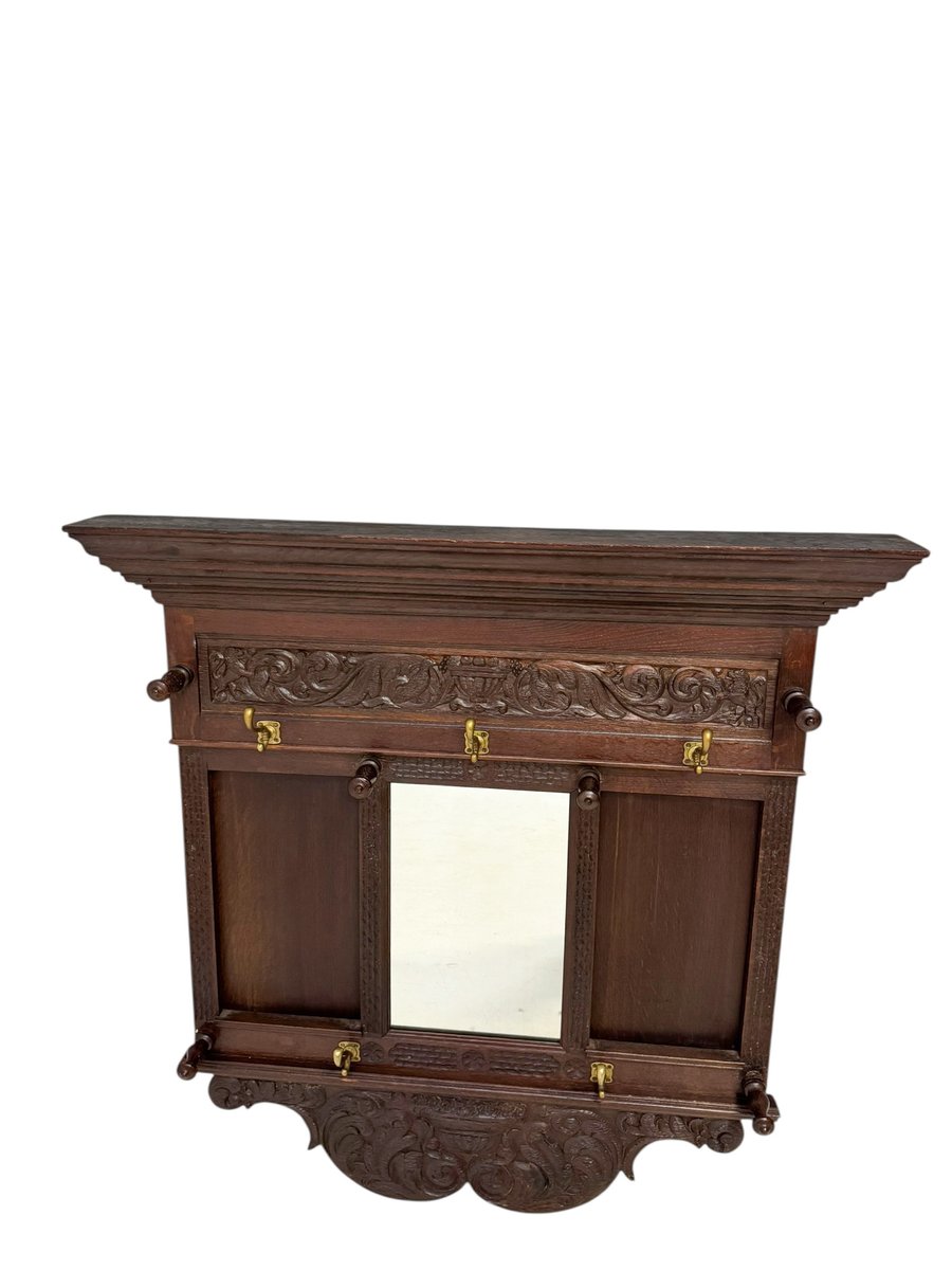 Renaissance Revival Hand-Carved Coat Rack with Mirror, 1900s for sale ...