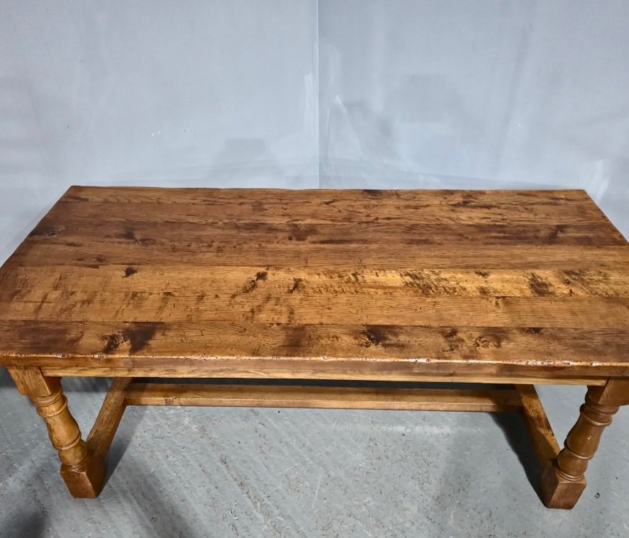 Golden Oak Plank Farmhouse Refectory Dining Table, 1920 for sale at Pamono