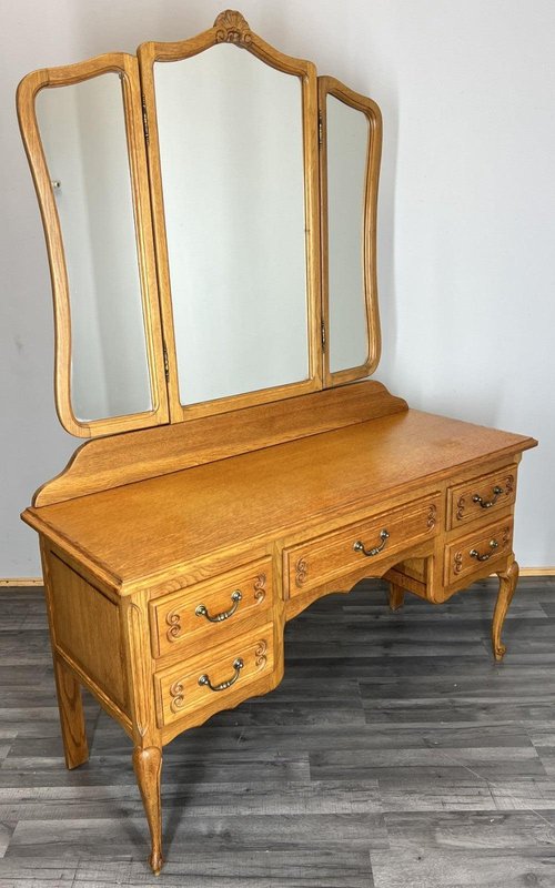 Vintage French Louis Style Oak Dressing Table with Mirror for sale at ...