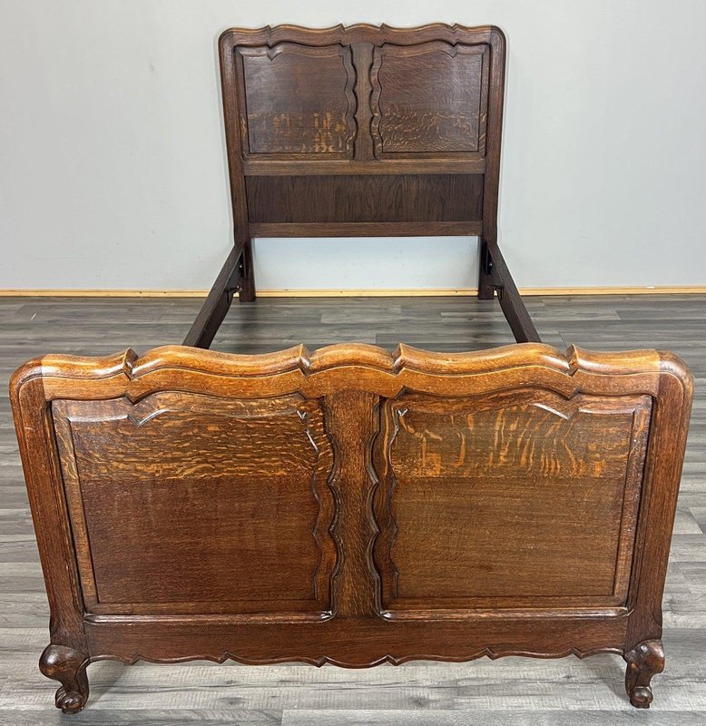 Vintage French Louis XVI Style Oak Single Bed Frame with Carved ...