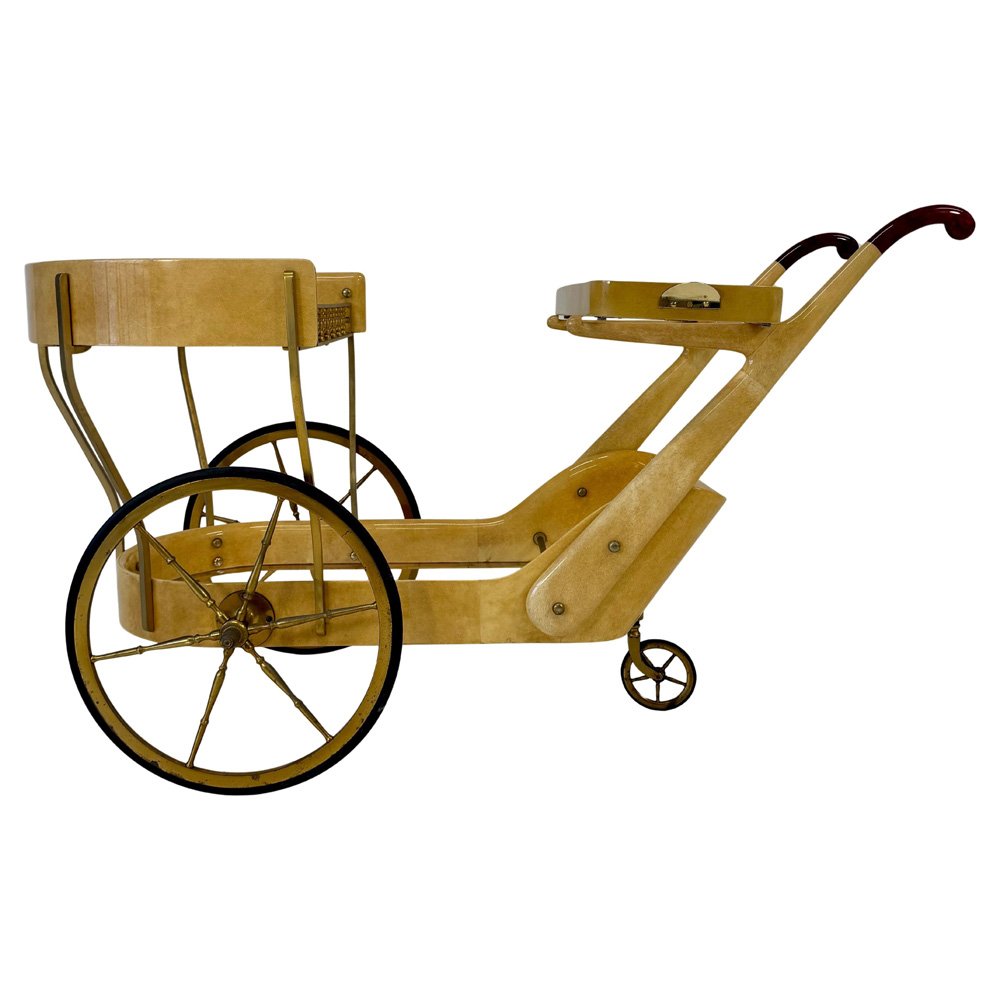 Italienischer Vintage Barwagen aus Pergament & Messing von Aldo Tura ...