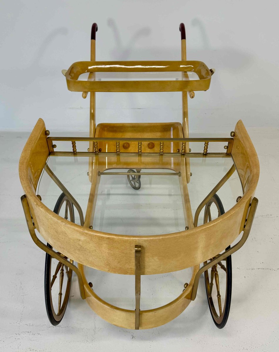 Italienischer Vintage Barwagen aus Pergament & Messing von Aldo Tura ...
