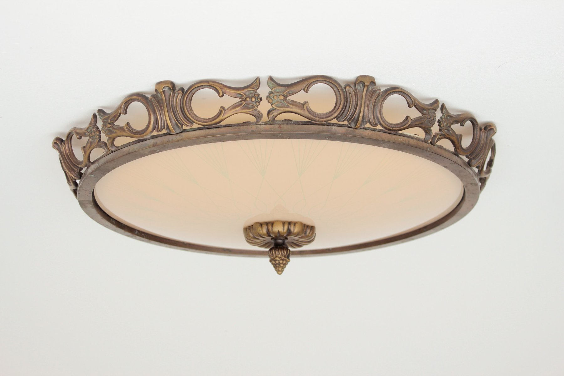 Large Art Deco Recessed Light Fixture in Brass and Glass, 1950s for ...