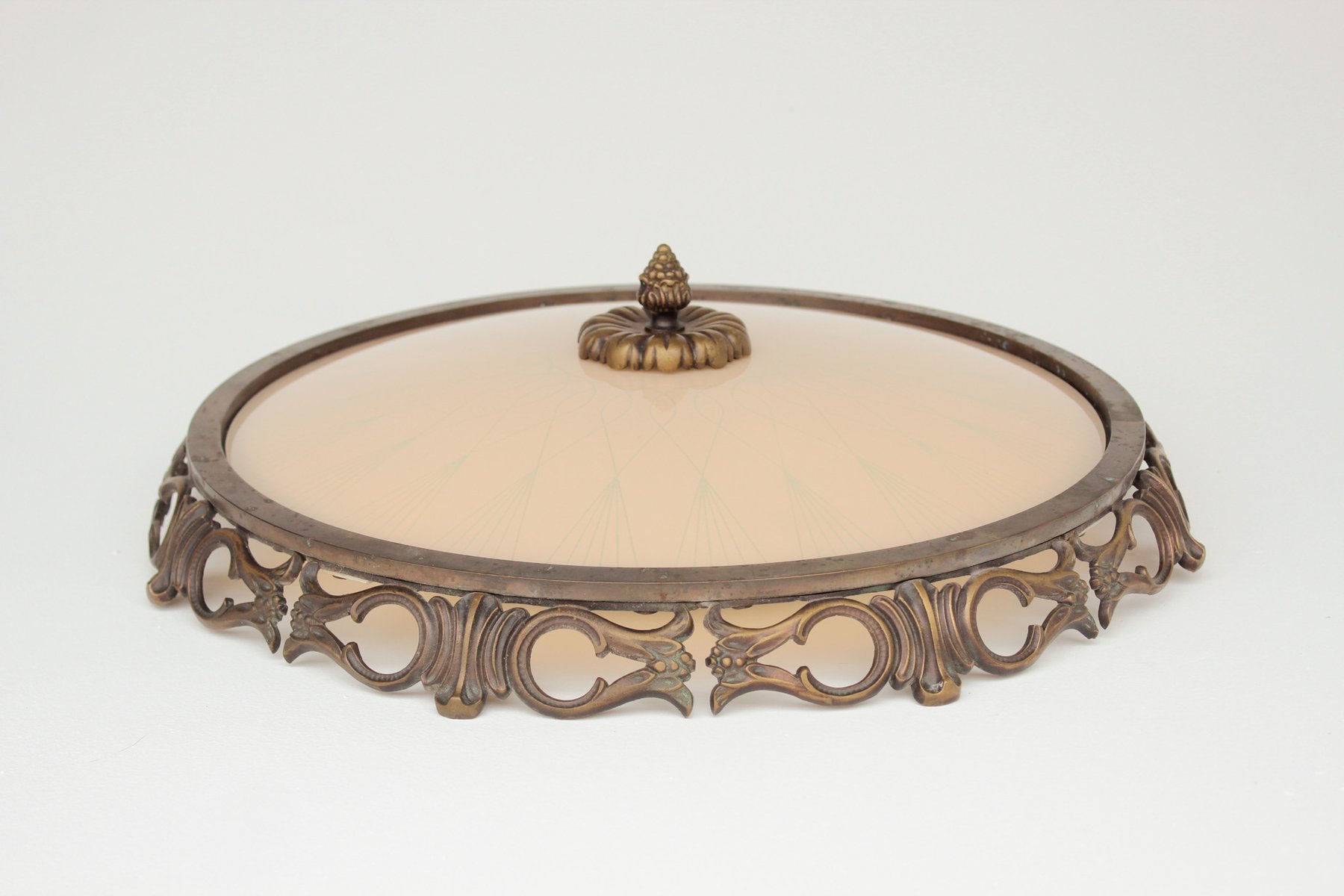 Large Art Deco Recessed Light Fixture in Brass and Glass, 1950s for ...