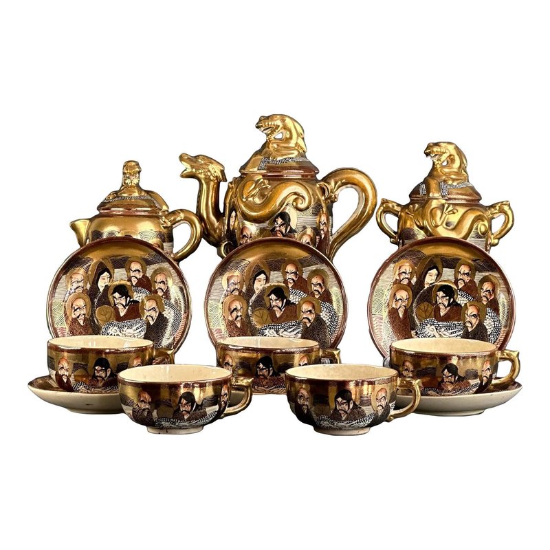 Antique Japanese Meiji Hand-Painted Shimazu Satsuma Tea Service with ...