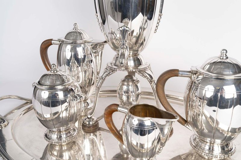 Art Nouveau Coffee and Tea Service with Samovar, Sugar Bowl and Milk ...