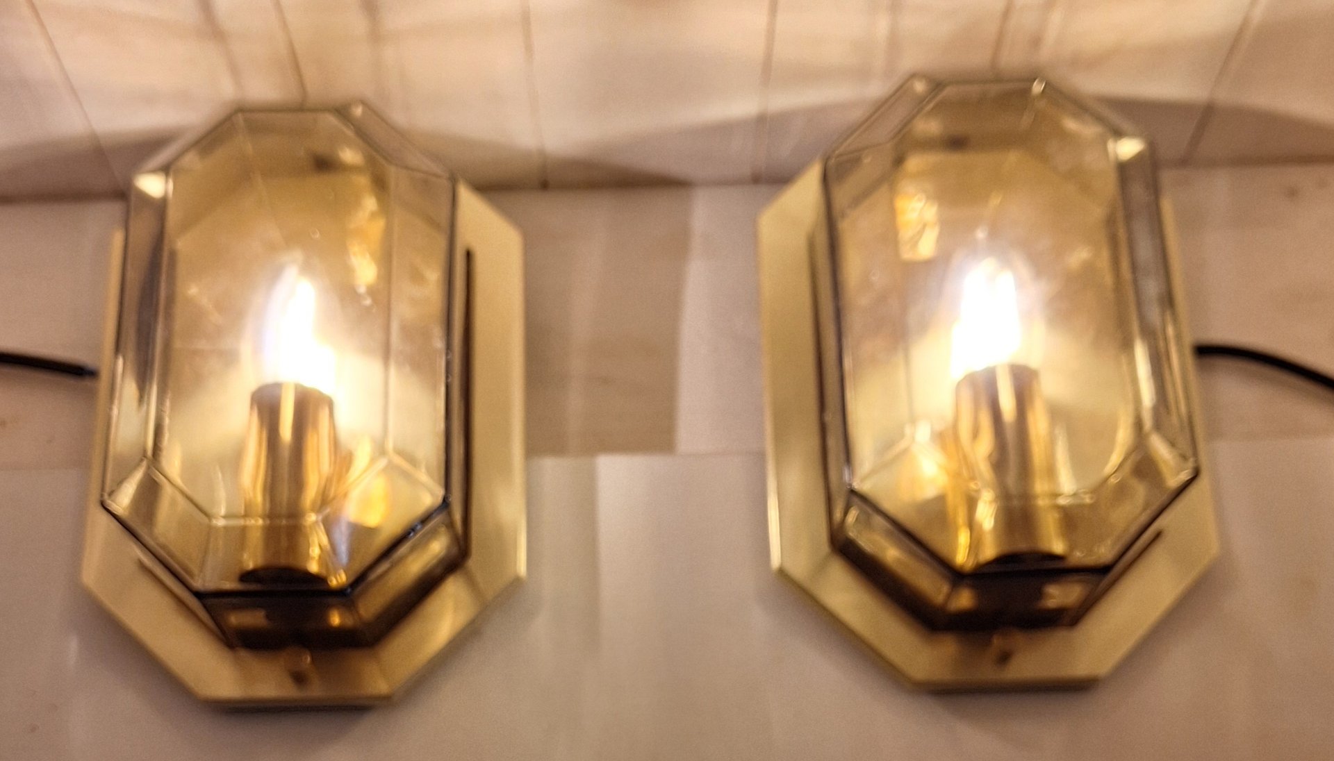Vintage German Wall Lamps with Brass Frames and Tinted Crystal Glass ...