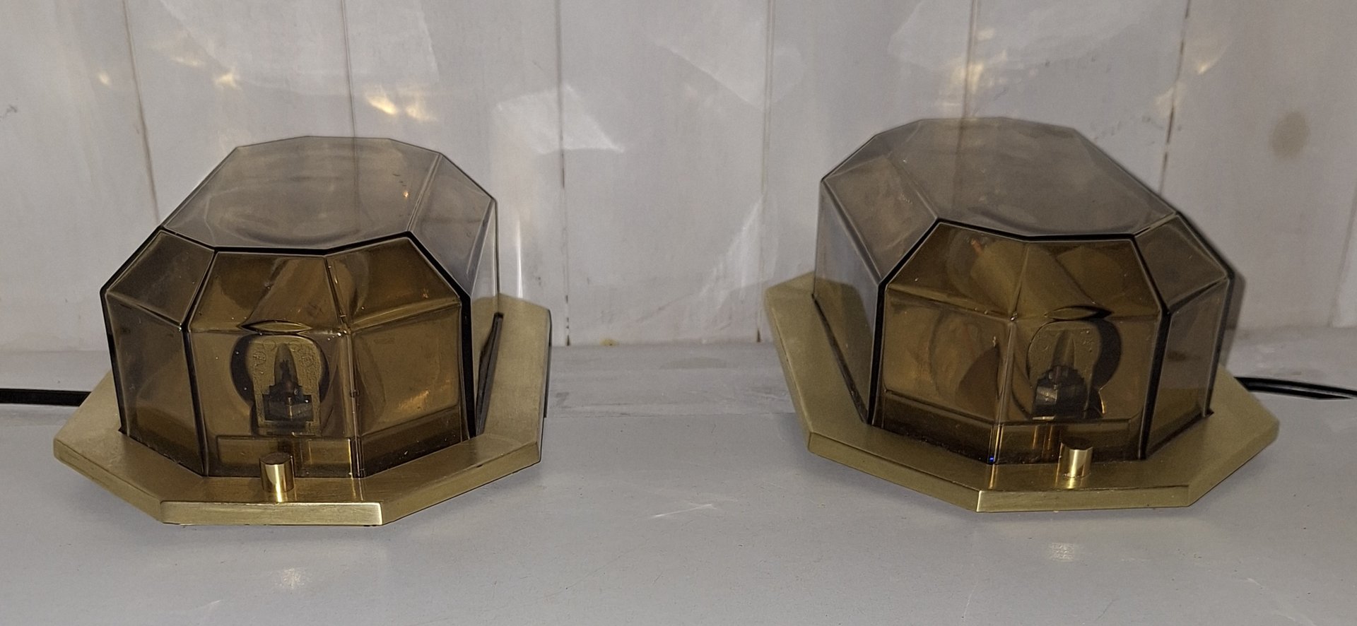 Vintage German Wall Lamps with Brass Frames and Tinted Crystal Glass ...