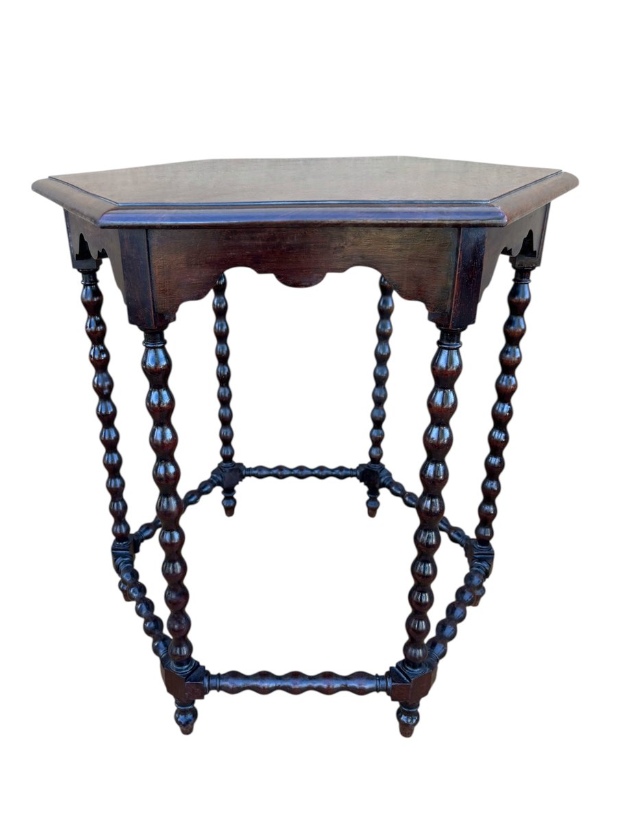 Spanish Baroque Revival Walnut Side Table with Barley Twist Legs, 1900 ...