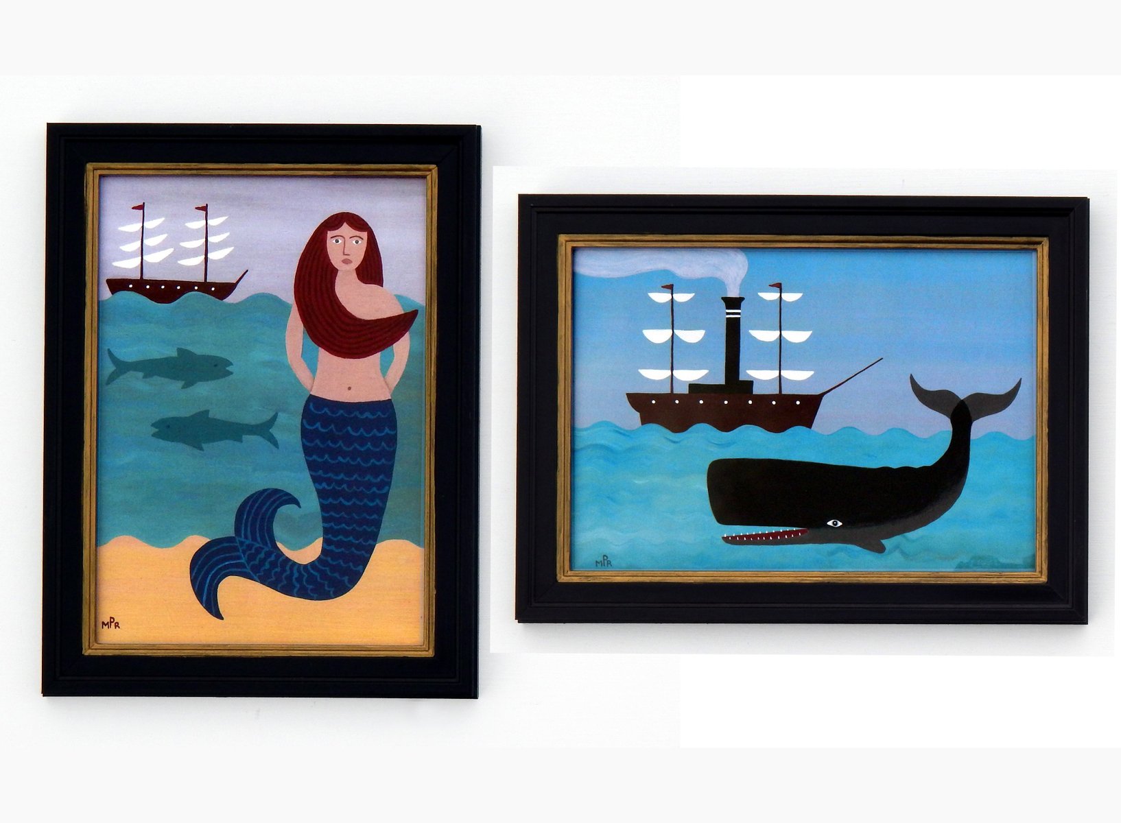 Matt Rix, Mermaid and Sperm Whale Scenes, 2000s, Ink & Paper, Set of 2 ...