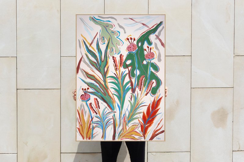 Tropical Flora in Brown and Green, Modern Nature Forms, 2025, Acrylique ...