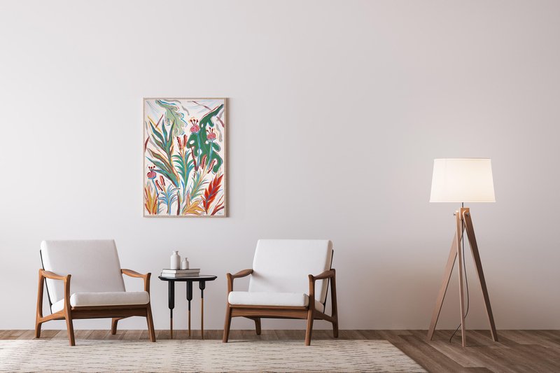 Tropical Flora in Brown and Green, Modern Nature Forms, 2025, Acrylique ...