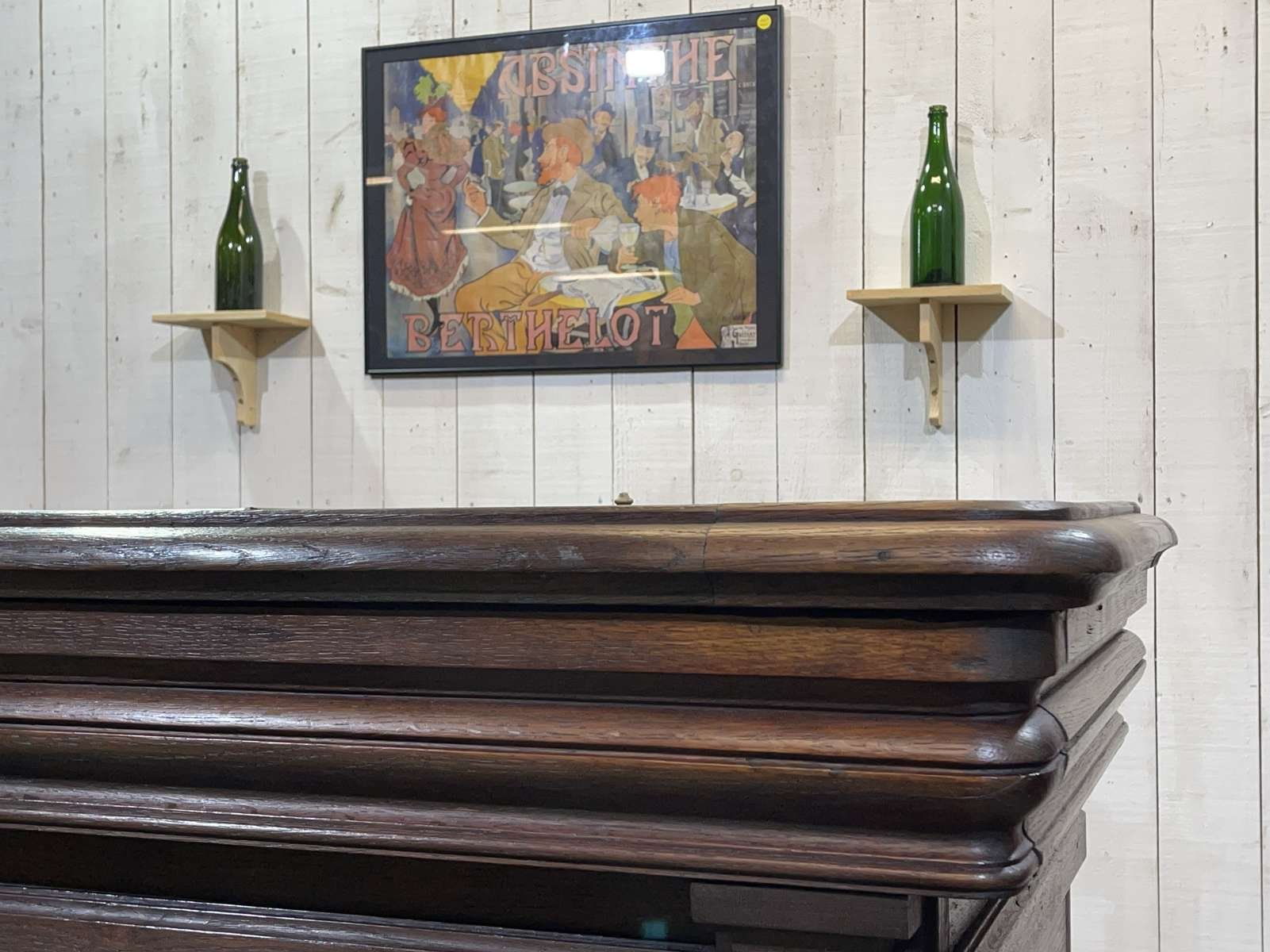 Oak Bar Counter with Original Zinc and Tin Cladding for sale at Pamono