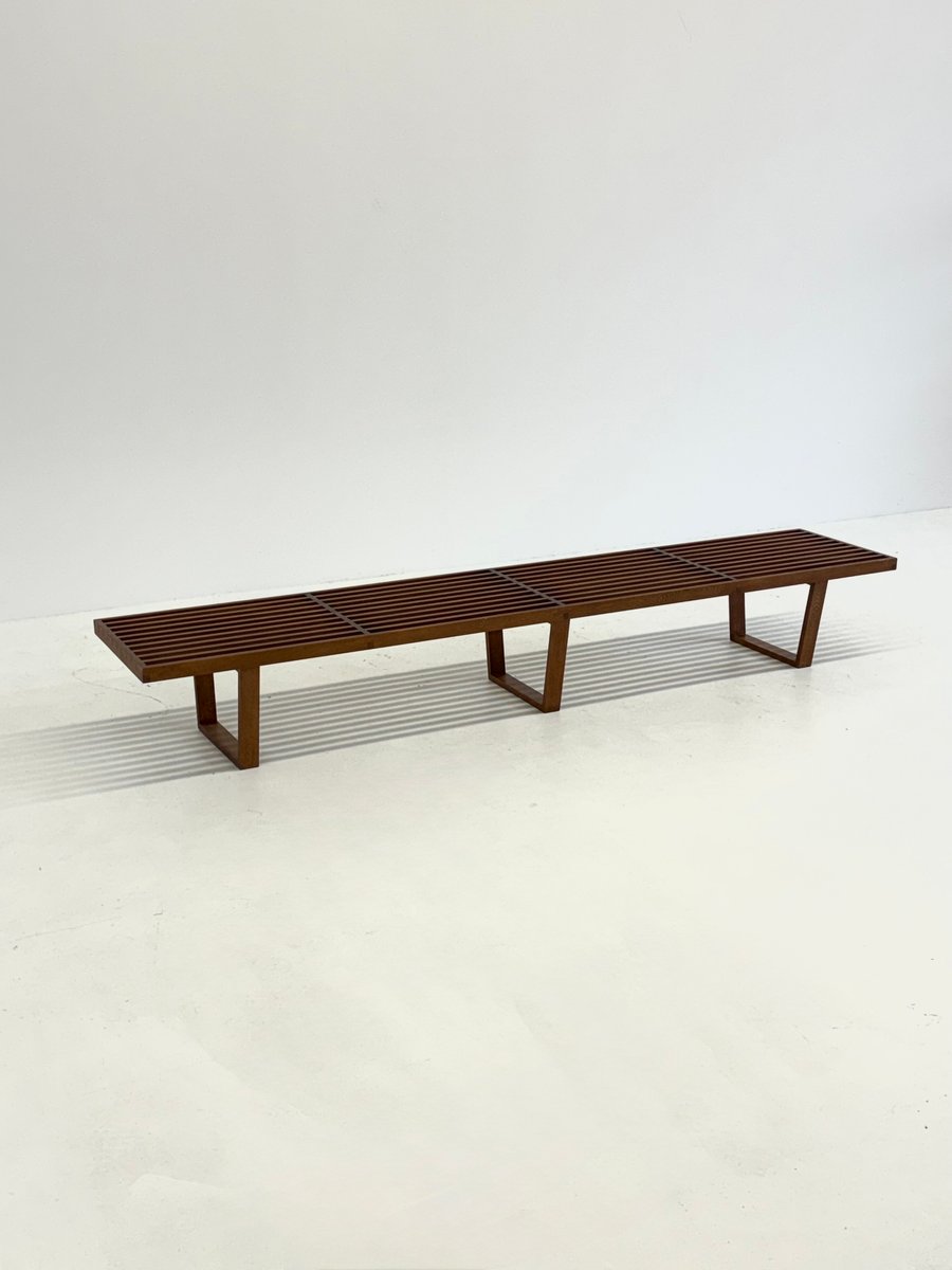 Vintage Long Platform Slatted Bench in Teak by George Nelson, 1970s for ...