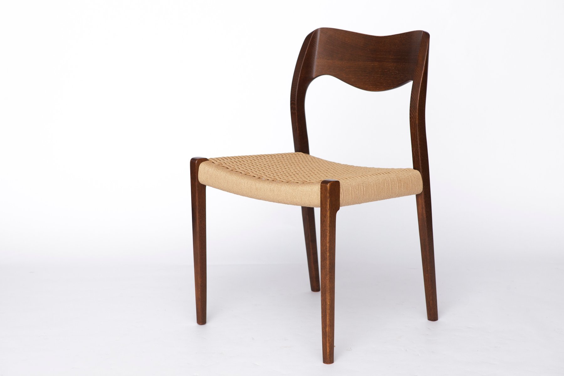 Mid-Century Danish Model 71 Chair in Dark Oak and Cord by Niels Otto (N ...