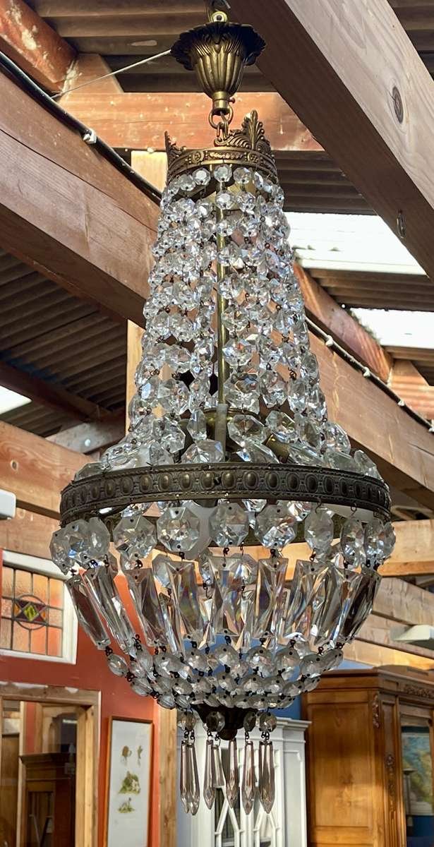 Lustre Montgolfière avec Pampilles en Cristal, Début du 20ème Siècle en ...