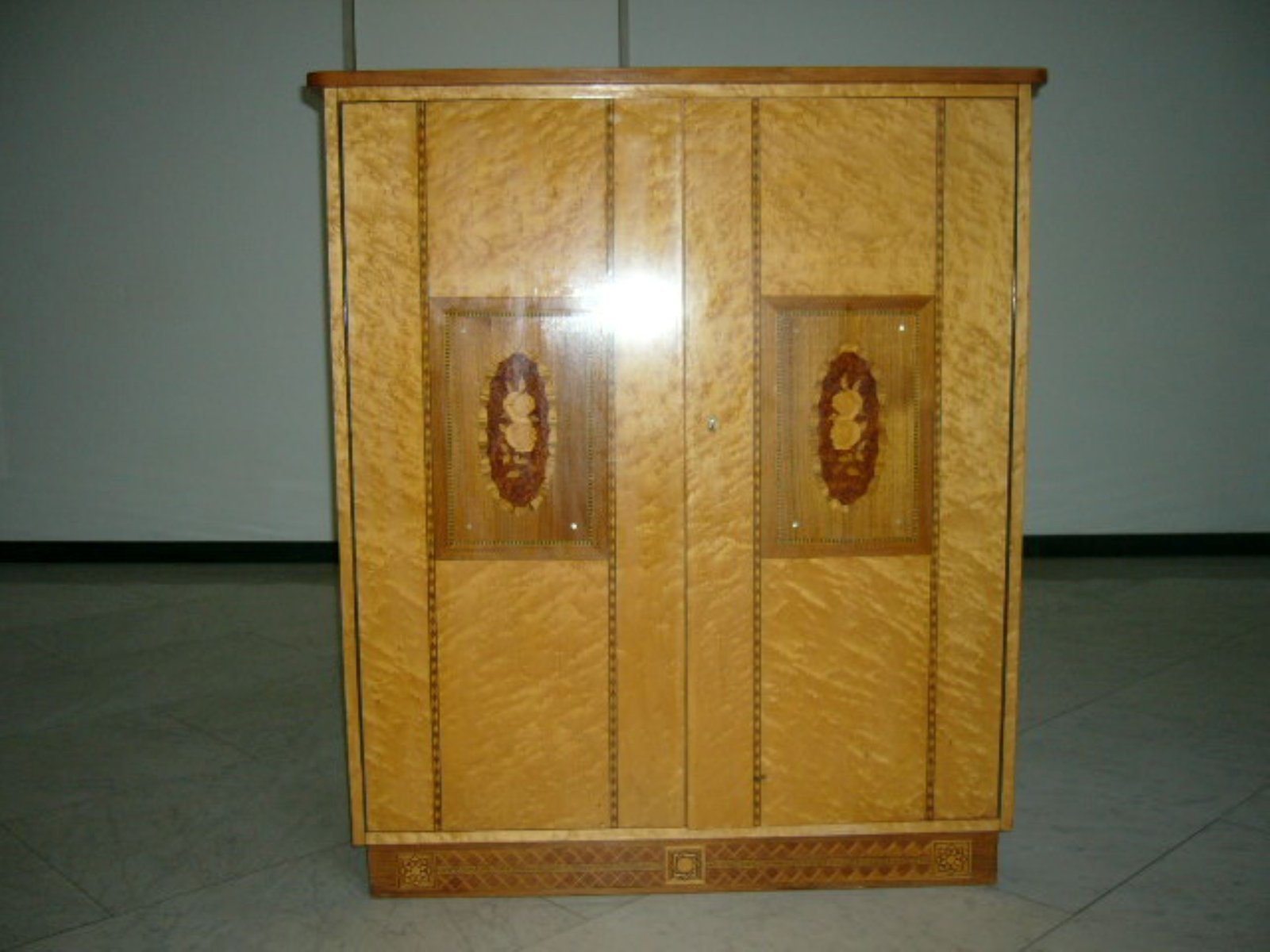 Small Cabinet in Birds-Eye Maple with Inlays and Painted Doors, 1950s ...