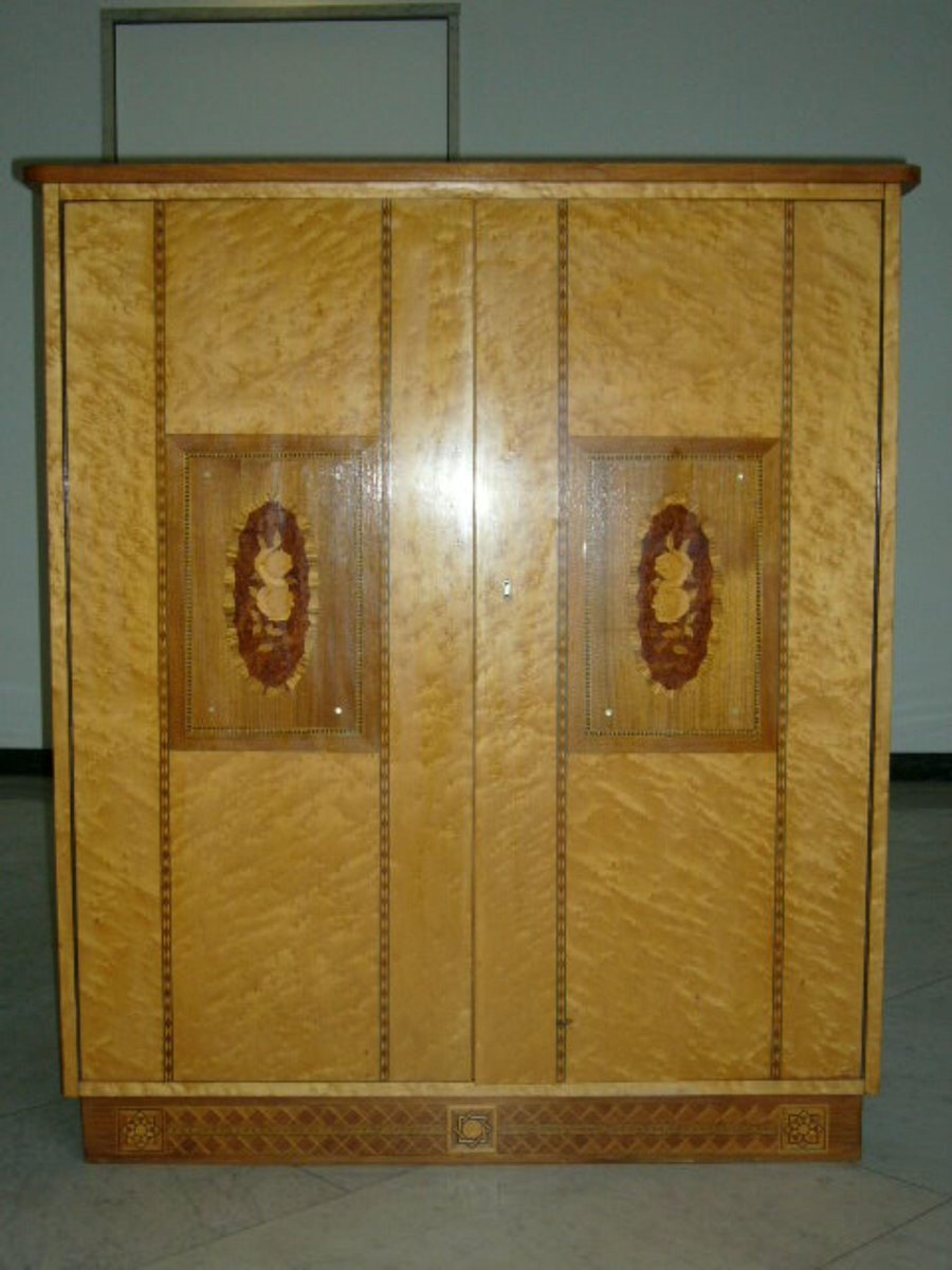 Small Cabinet in Birds-Eye Maple with Inlays and Painted Doors, 1950s ...
