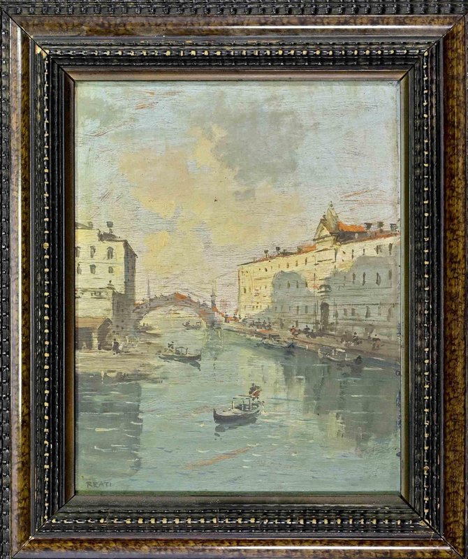 Alessandro Reati, Venetian Canal View with Gondolas at Dusk, 1860s, Oil ...