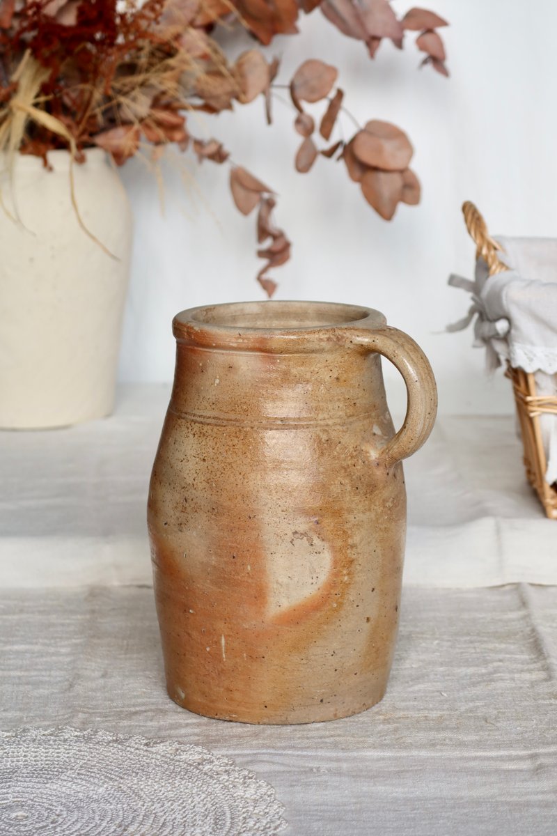Antique Rustic Stoneware Jar with Handle, 1980s for sale at Pamono
