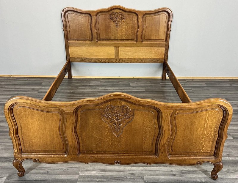 Vintage French Louis XVI Double Bed Frame in Oak for sale at Pamono