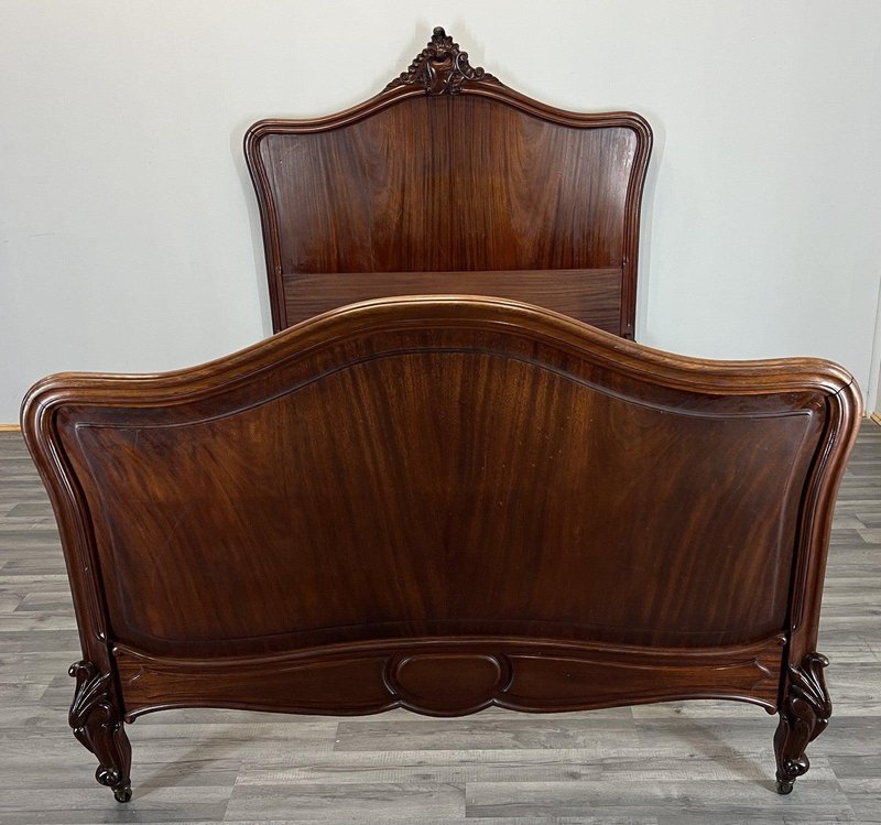 French Style Double Bed Frame in Walnut for sale at Pamono