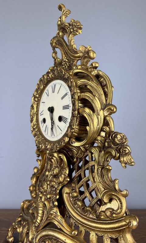 Vintage French Rococo Louis XV Style Revival Gilt Metal Mantel Clock ...